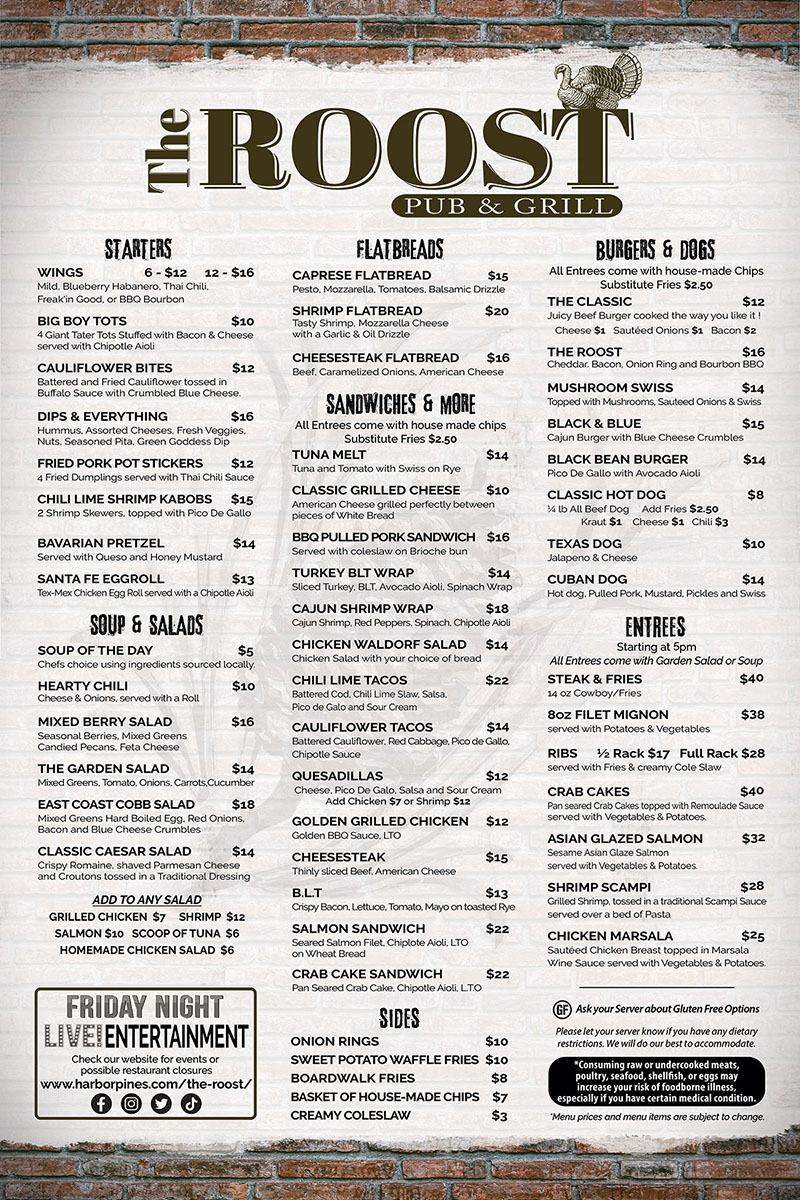 The Roost Menus - Harbor Pines Golf Club
