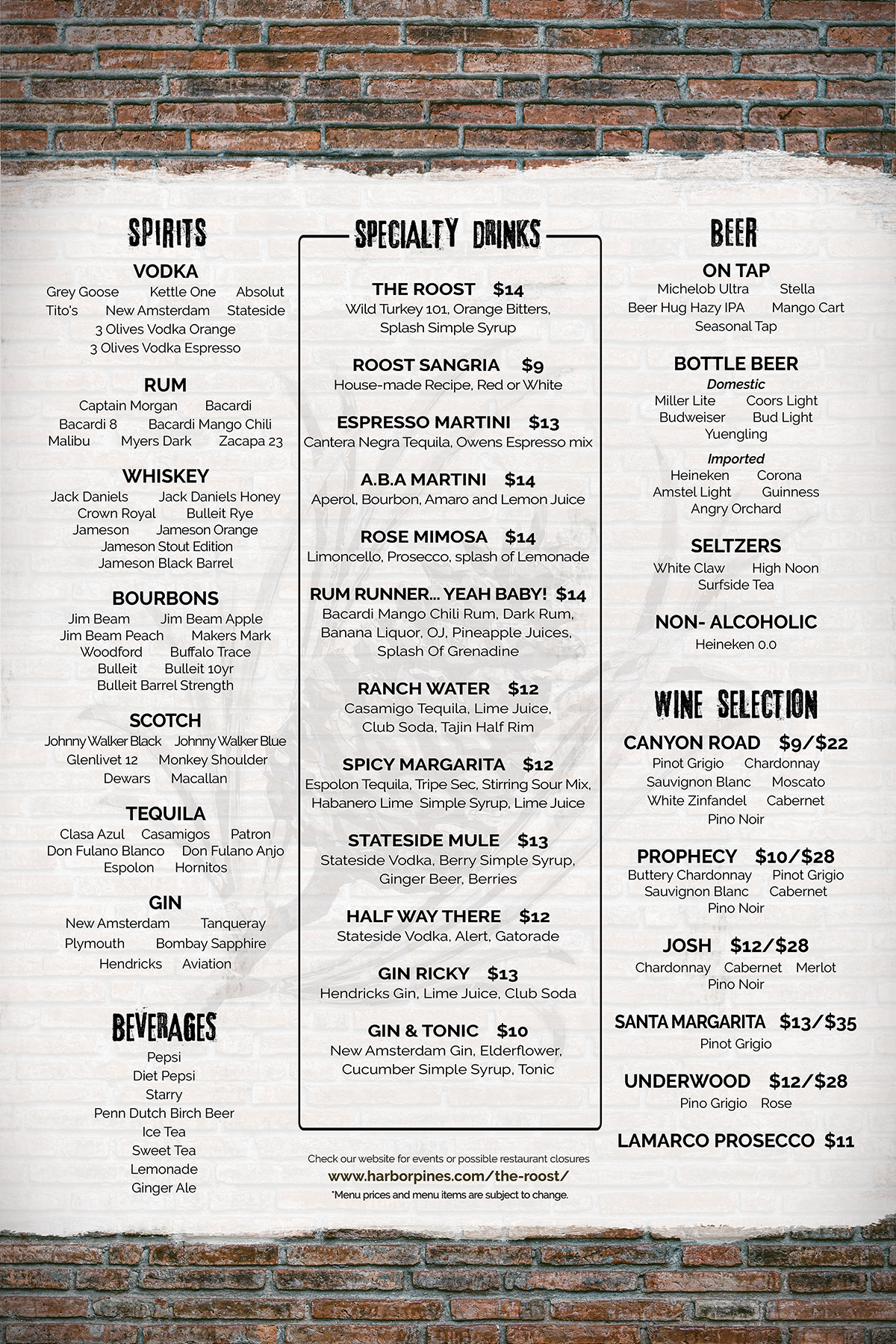 The Roost Menus - Harbor Pines Golf Club