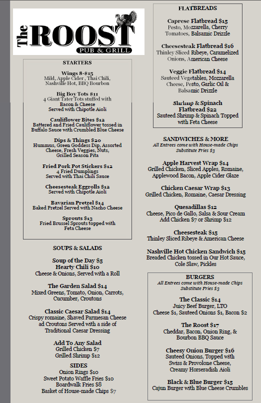 The Roost Menus - Harbor Pines Golf Club